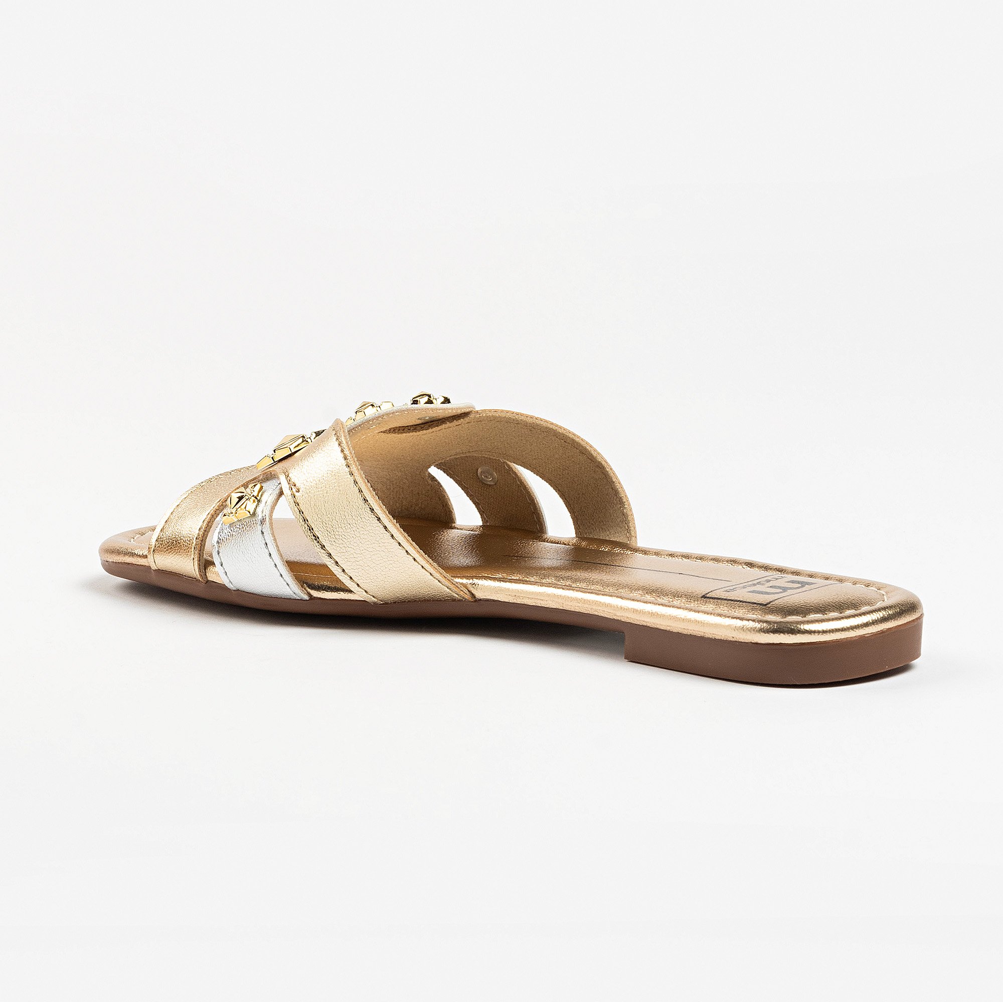 FLAT FEMININO MOLECA 5435441 EM SINTETICO METALIZADO DOURADO/PRATA