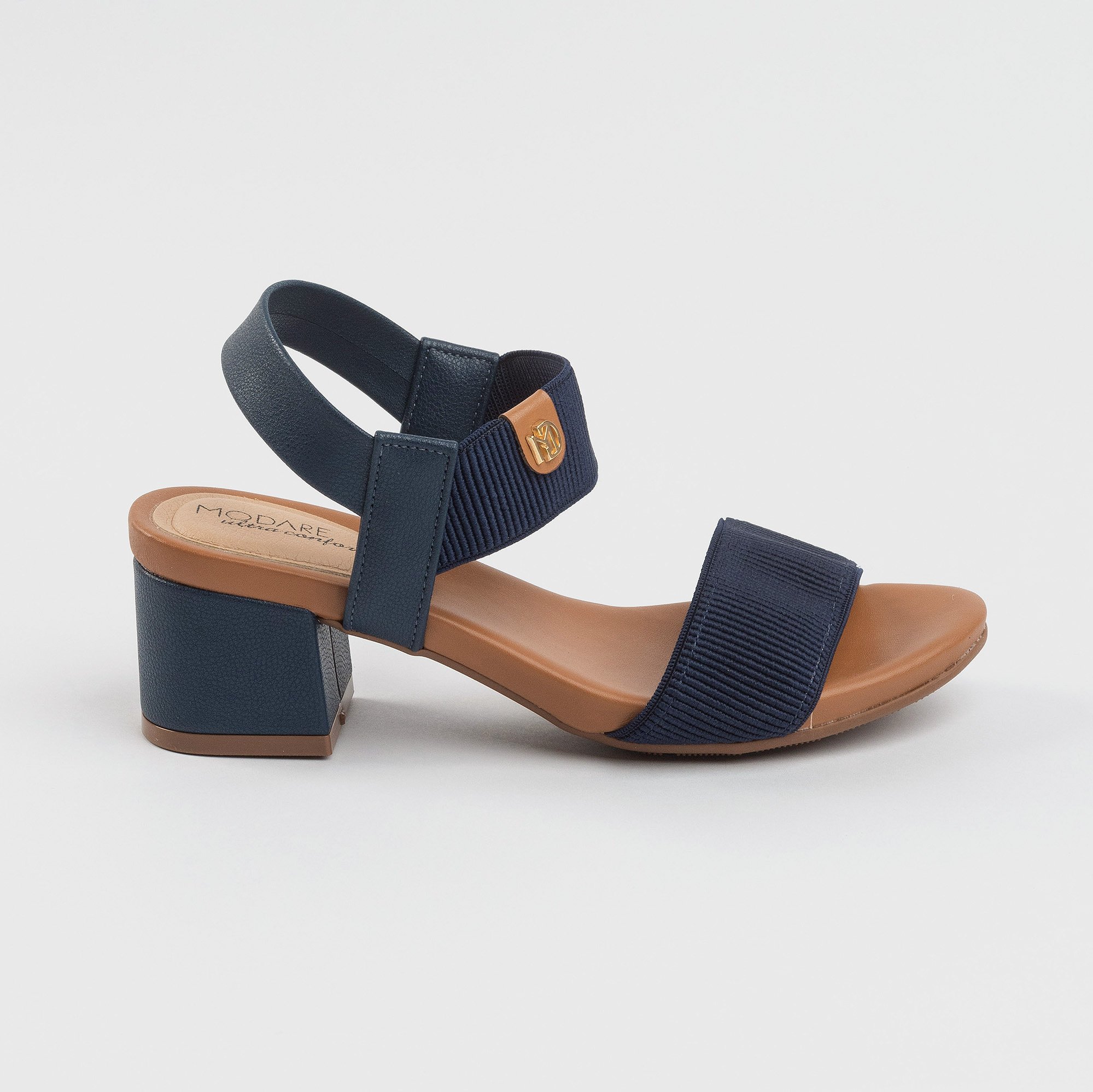 Sandália Modare Salto Bloco Médio Elástico Marinho Camel