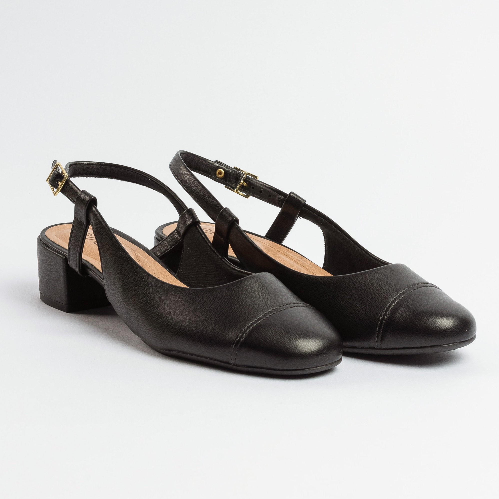 Slingback Beira rio Salto Bloco Médio Preto