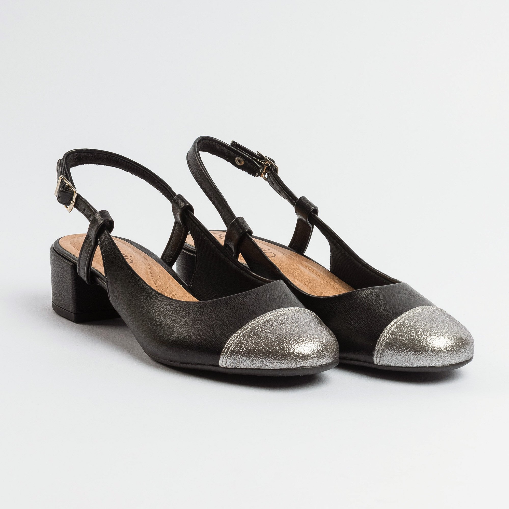 Slingback Beira rio Salto Bloco Médio Preto Grafite