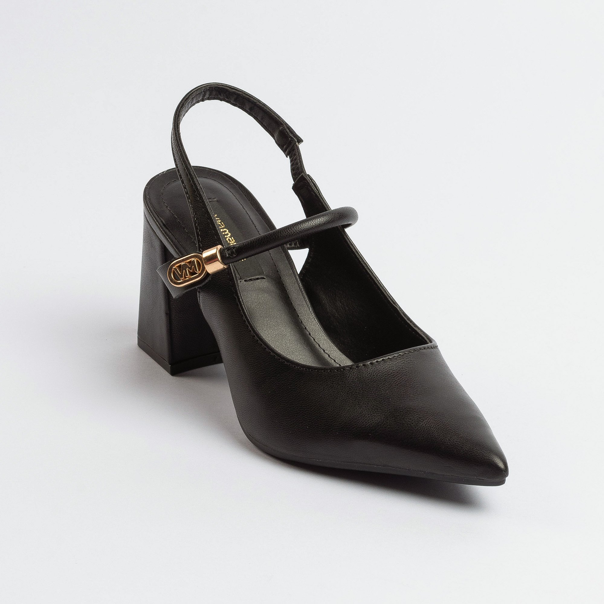 Slingback via Marte Salto Bloco Alto Bico Fino Preto